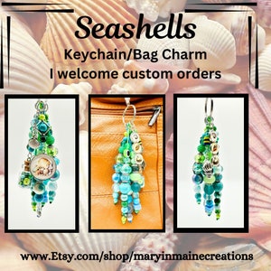 Beaded Shell Bag Jewelry, Handmade Nautical Keychain, Beaded Seashell ...