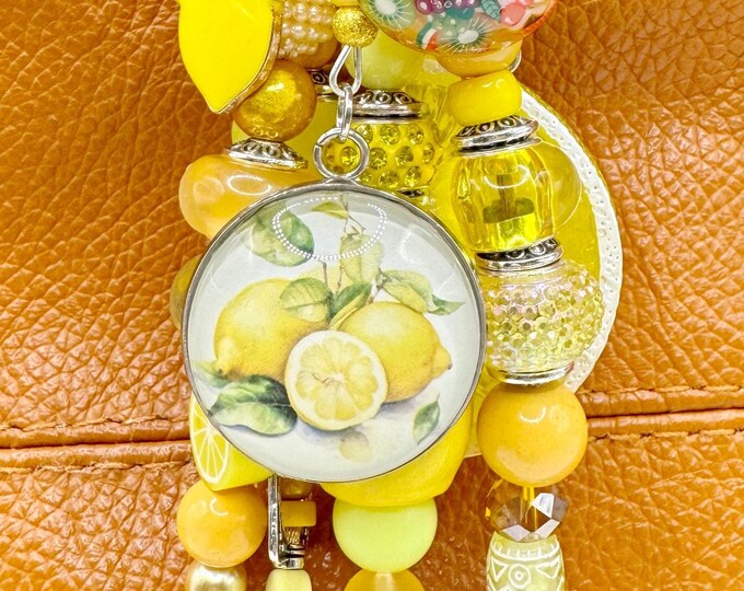 Fun Lemon Keychain, Beaded Lemon Slice Keychain, Citrus Fruit Slice ...