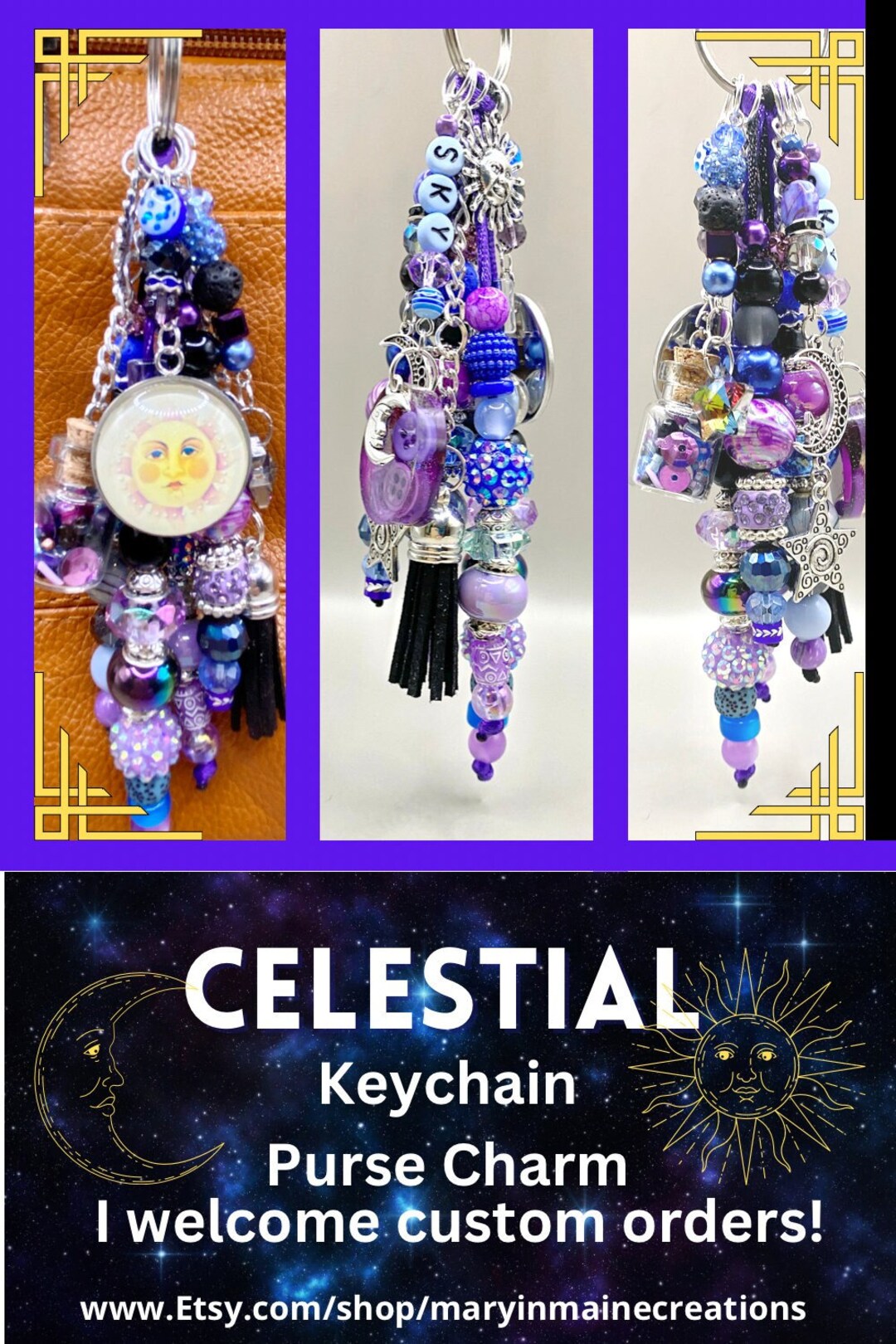 Cute Celestial Gift for Her, Celestial Bag Charm, Handmade Celestial ...