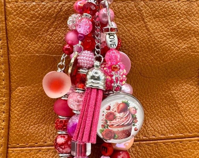 Cute Love Inspired Keychain Charm, Beaded Heart Bag Charm, Unique Red ...