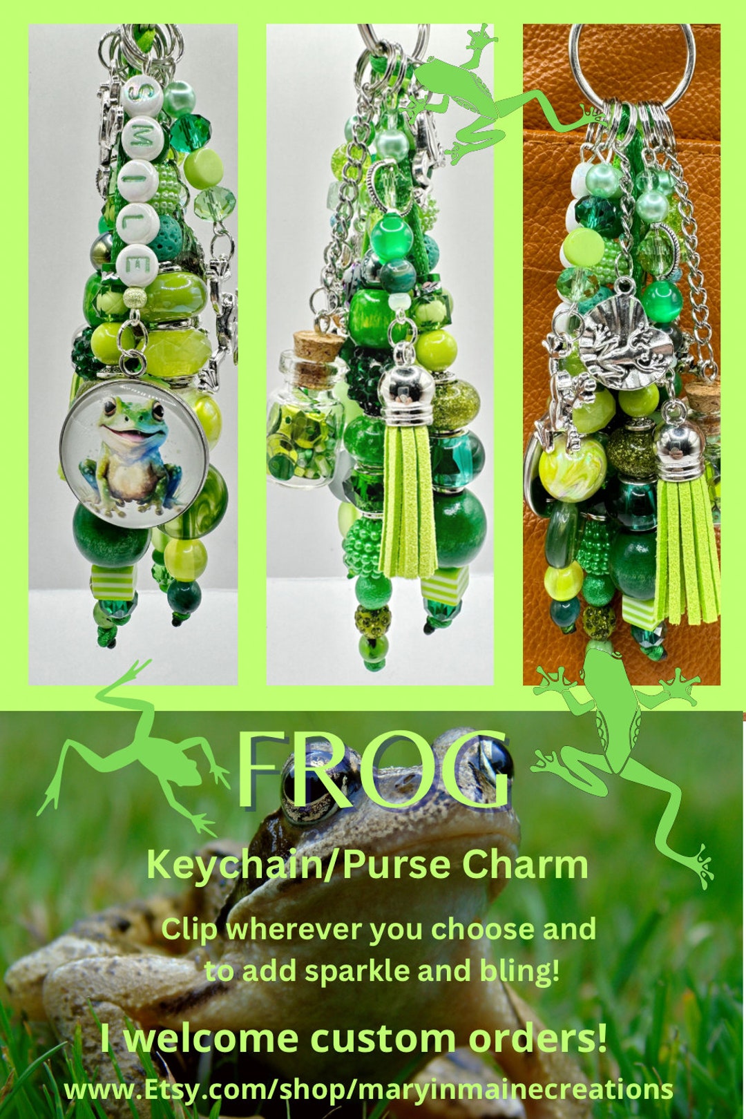 Frog Keychain, Frog Bag Charm, Frog Lover Keychain, Frog Gifts, Frog ...