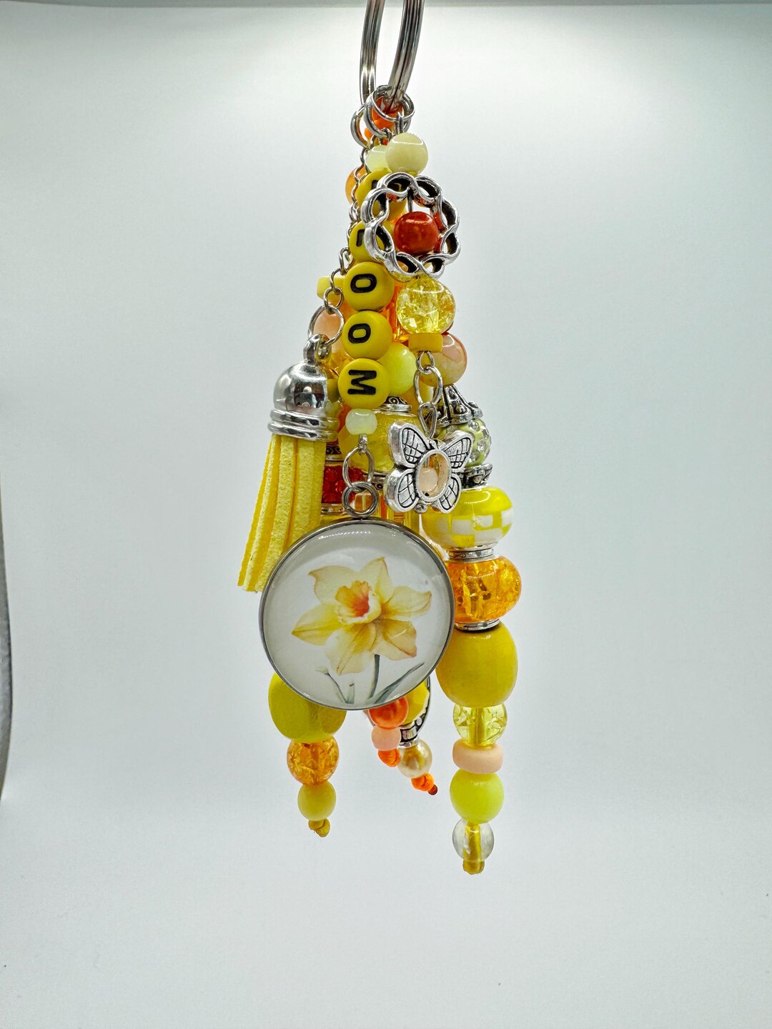 Cute Handmade Daffodil Keychain Charm, Cute Beaded Daffodil Keychain ...