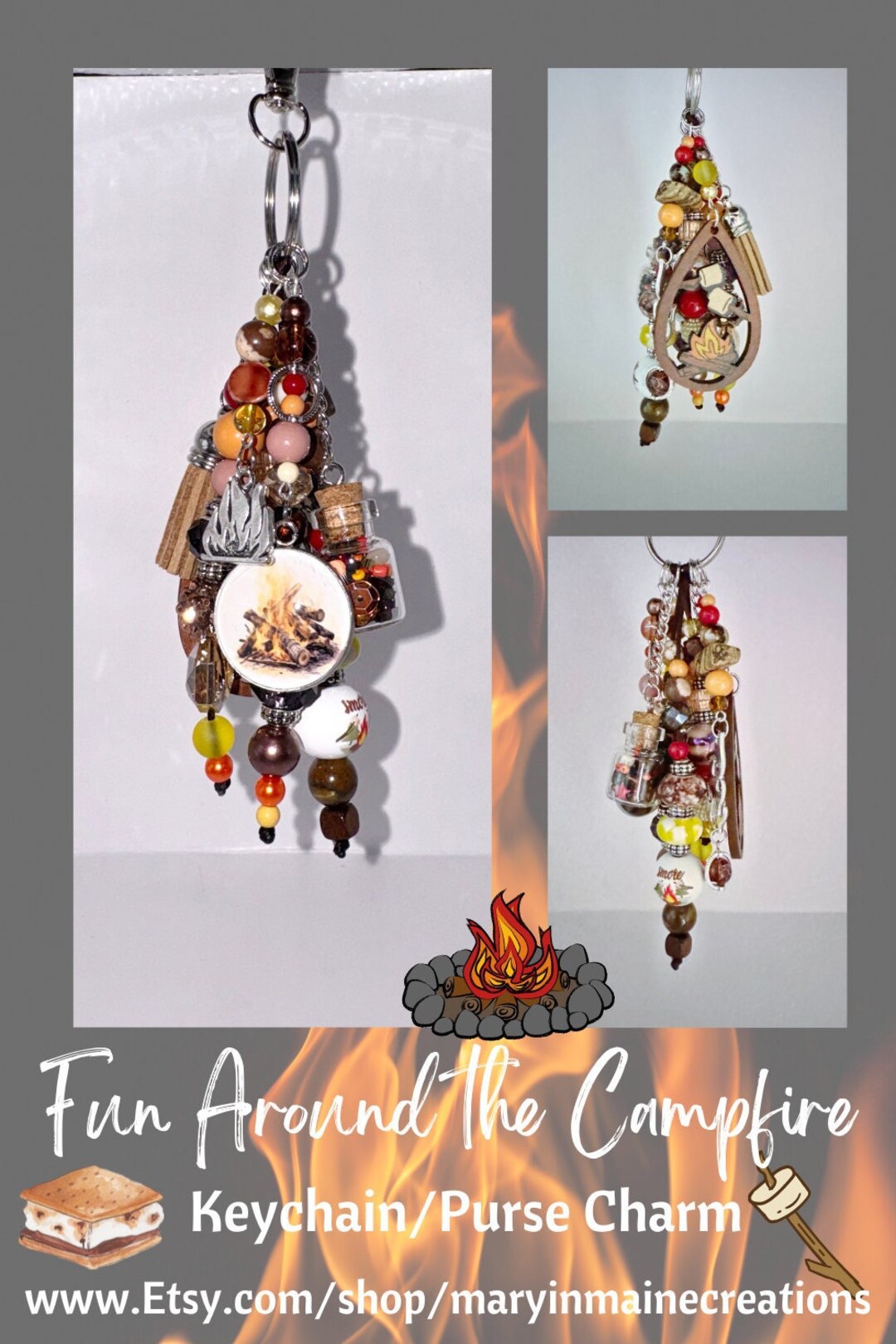 Cute Campfire Keychain Charm, Campfire Keychain Gift for Her, Campfire ...
