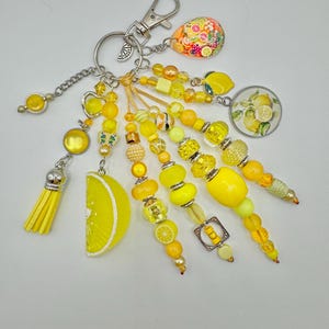 Fun Lemon Keychain, Beaded Lemon Slice Keychain, Citrus Fruit Slice ...