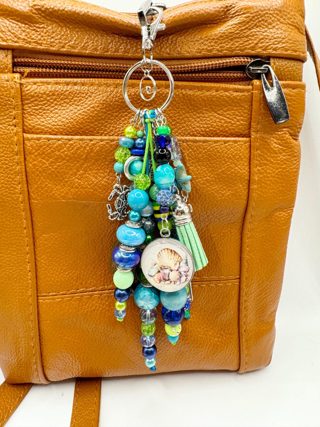 Beaded Shell Bag Jewelry, Handmade Nautical Keychain, Beaded Seashell ...