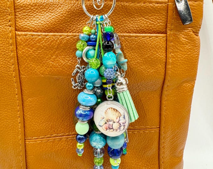 Beaded Shell Bag Jewelry, Handmade Nautical Keychain, Beaded Seashell ...