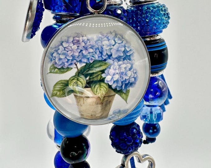 Cute Blue Hydrangea Keychain, Beaded Hydrangea Bag Charm, Blue Flower ...