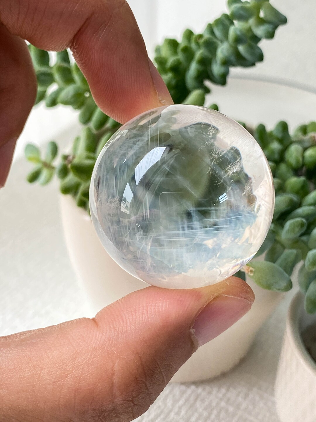 Blue Angel Feather Sphere Orb , Blue Needle Clear Quartz Sphere ...