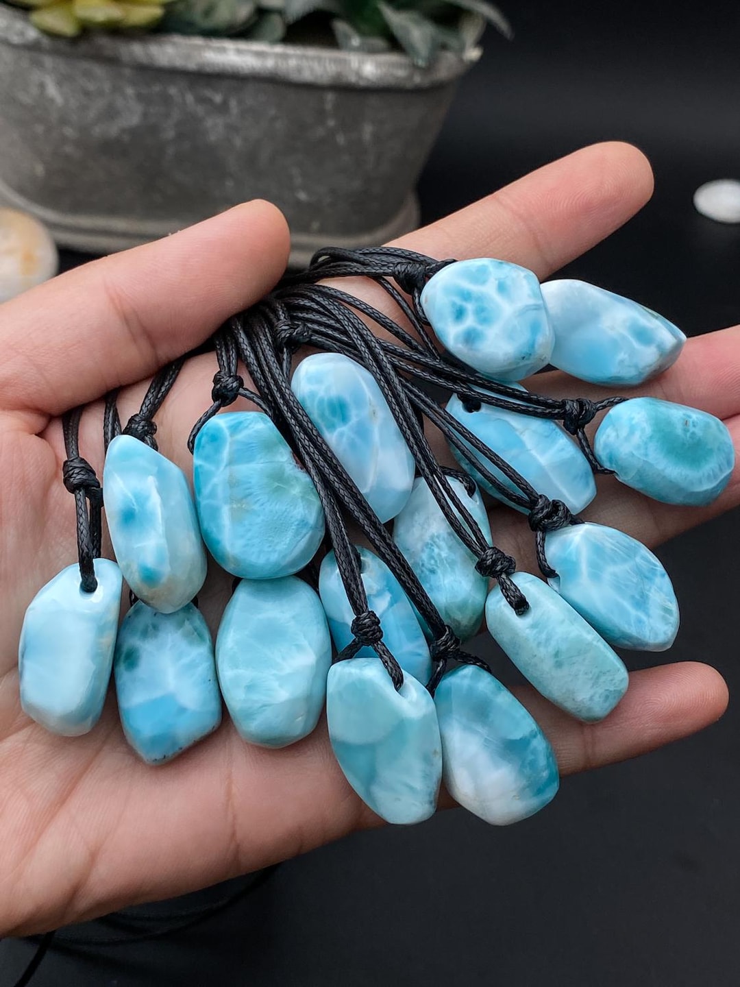 Natural Larimar Necklace , Dominican Gemstones , Crystal Necklace ...
