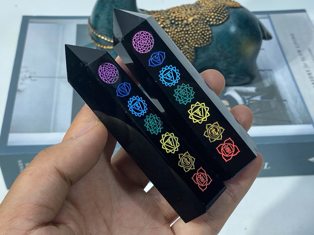 Obsidian Chakra Tower , Obsidian Obelisk Wand Point , Seven Chakras ...