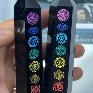Obsidian Chakra Tower , Obsidian Obelisk Wand Point , Seven Chakras ...