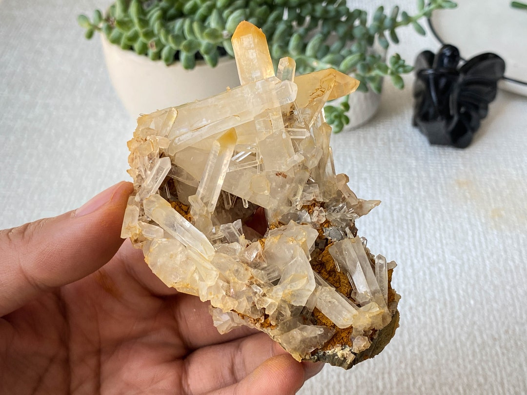 Natural Unique Mango Quartz Cluster , Housewarming Gift , Raw Crystals ...