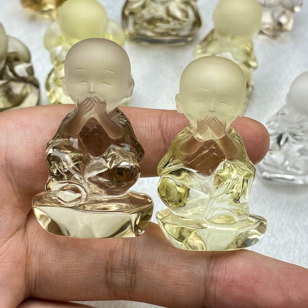 37-44mm Natural Citrine Monk Carving , Quartz Stone Figurine , Crystal ...