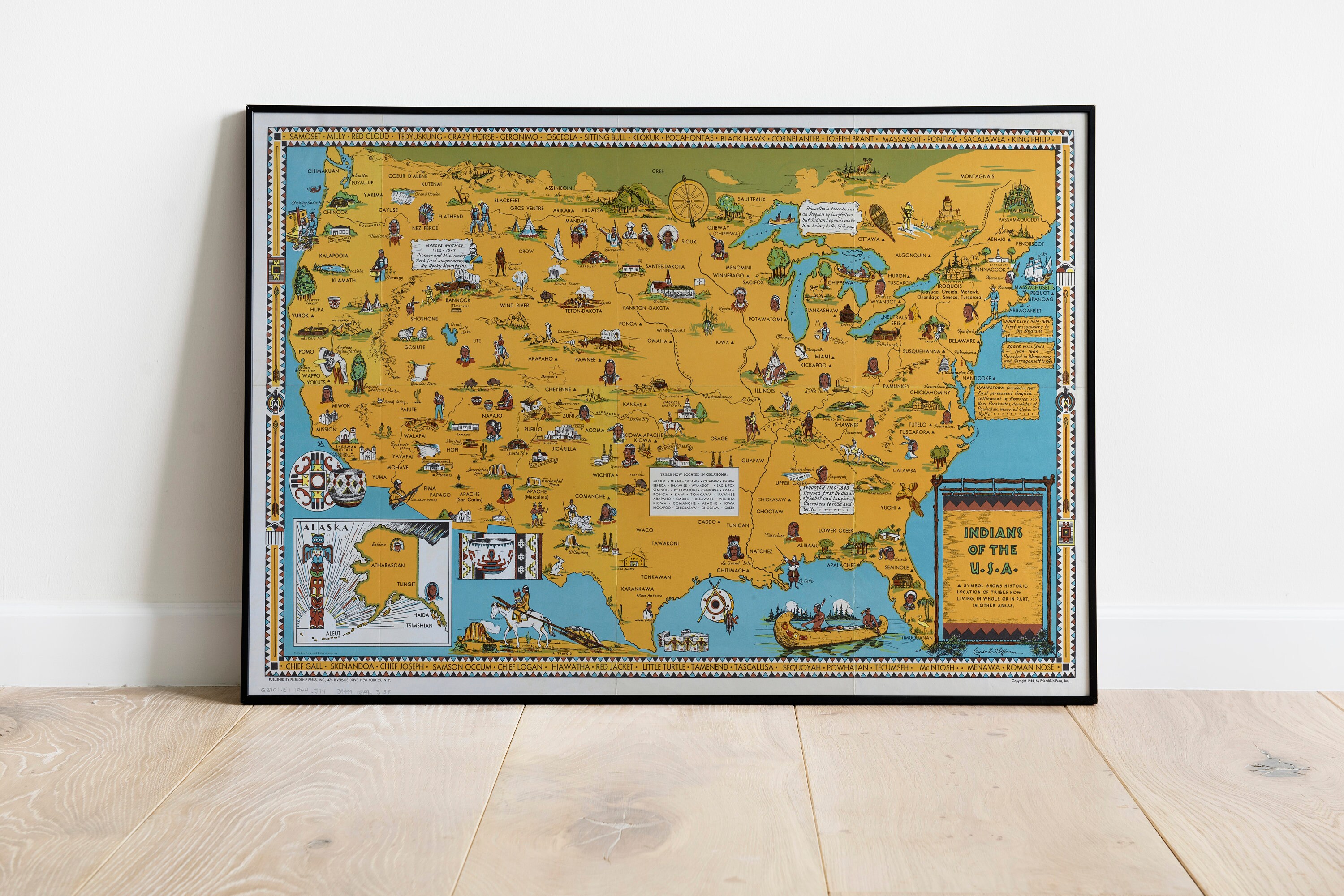 Native American Tribes Map Poster 1944 American Indian Tribal Map ...