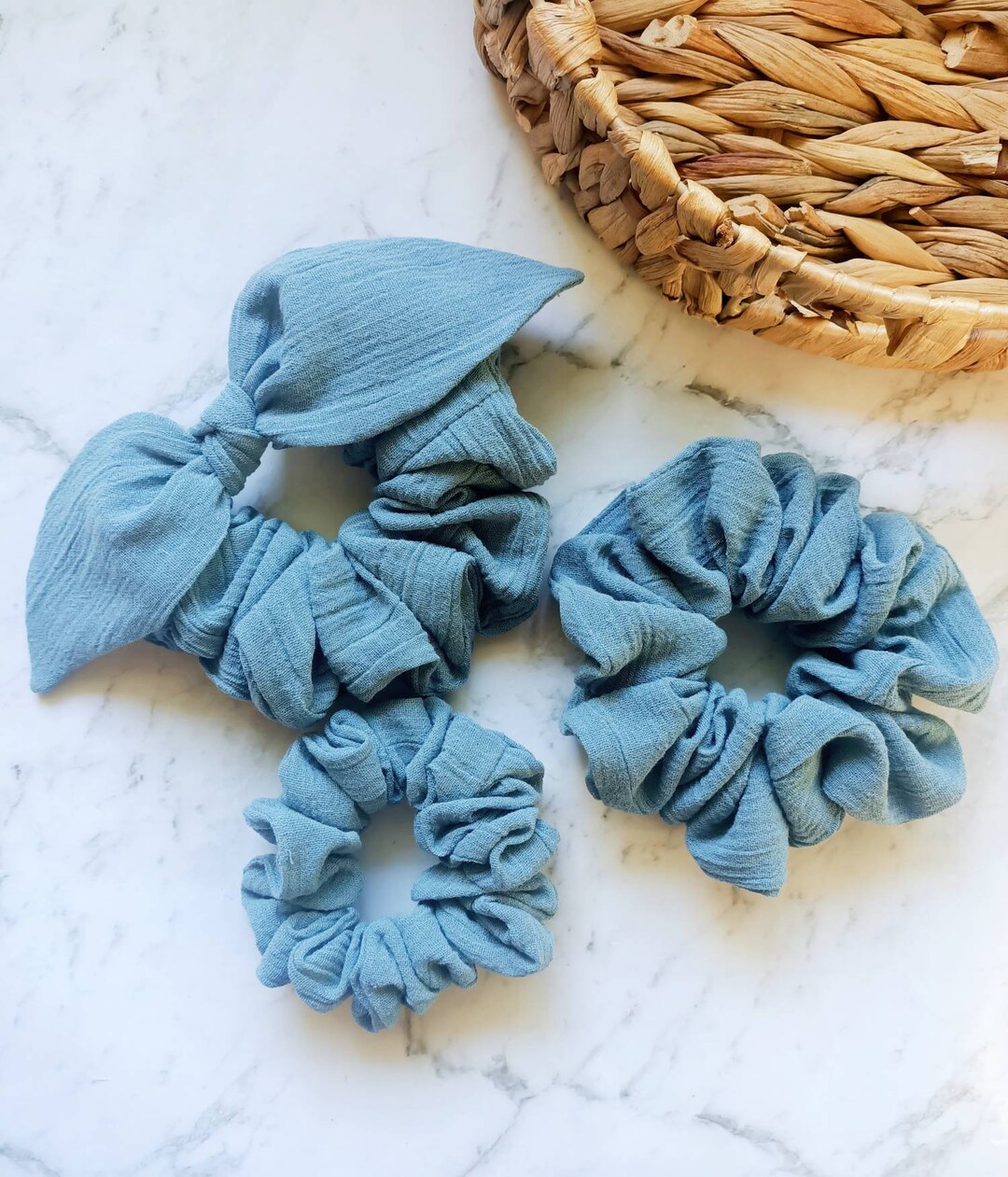 Blue Bow Scrunchie, Mini Classic Scrunchies, Hair Tie Elastic ...
