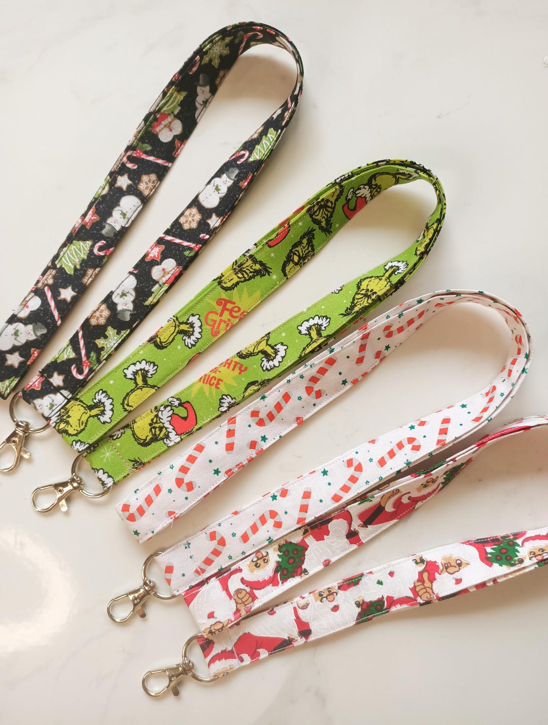 Christmas Lanyard, Santa and Grinch Fabric Neck Lanyard ID Badge Holder ...