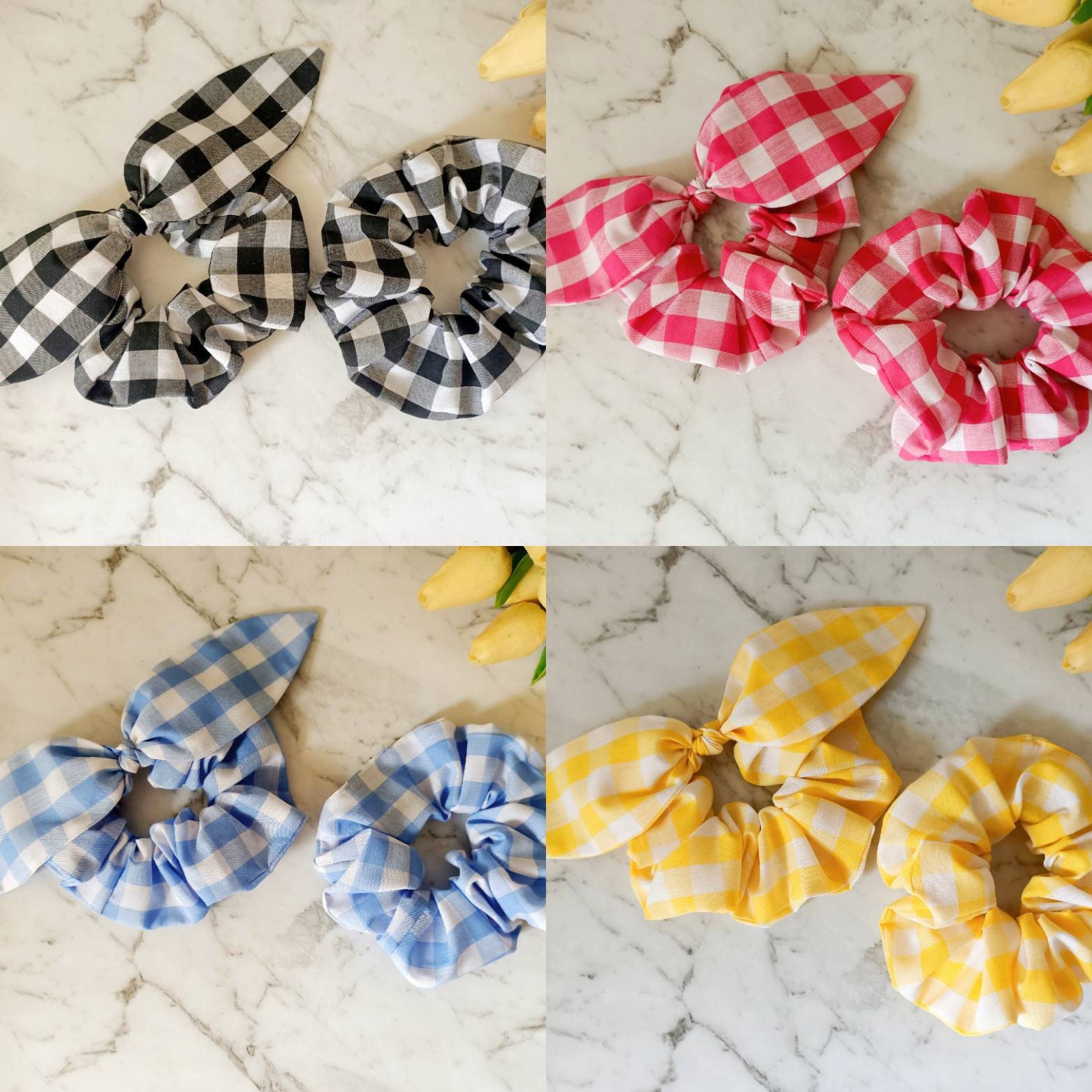 Gingham Scrunchie/ Handmade Knot Bow Gingham Scrunchies/ Blue - Etsy ...
