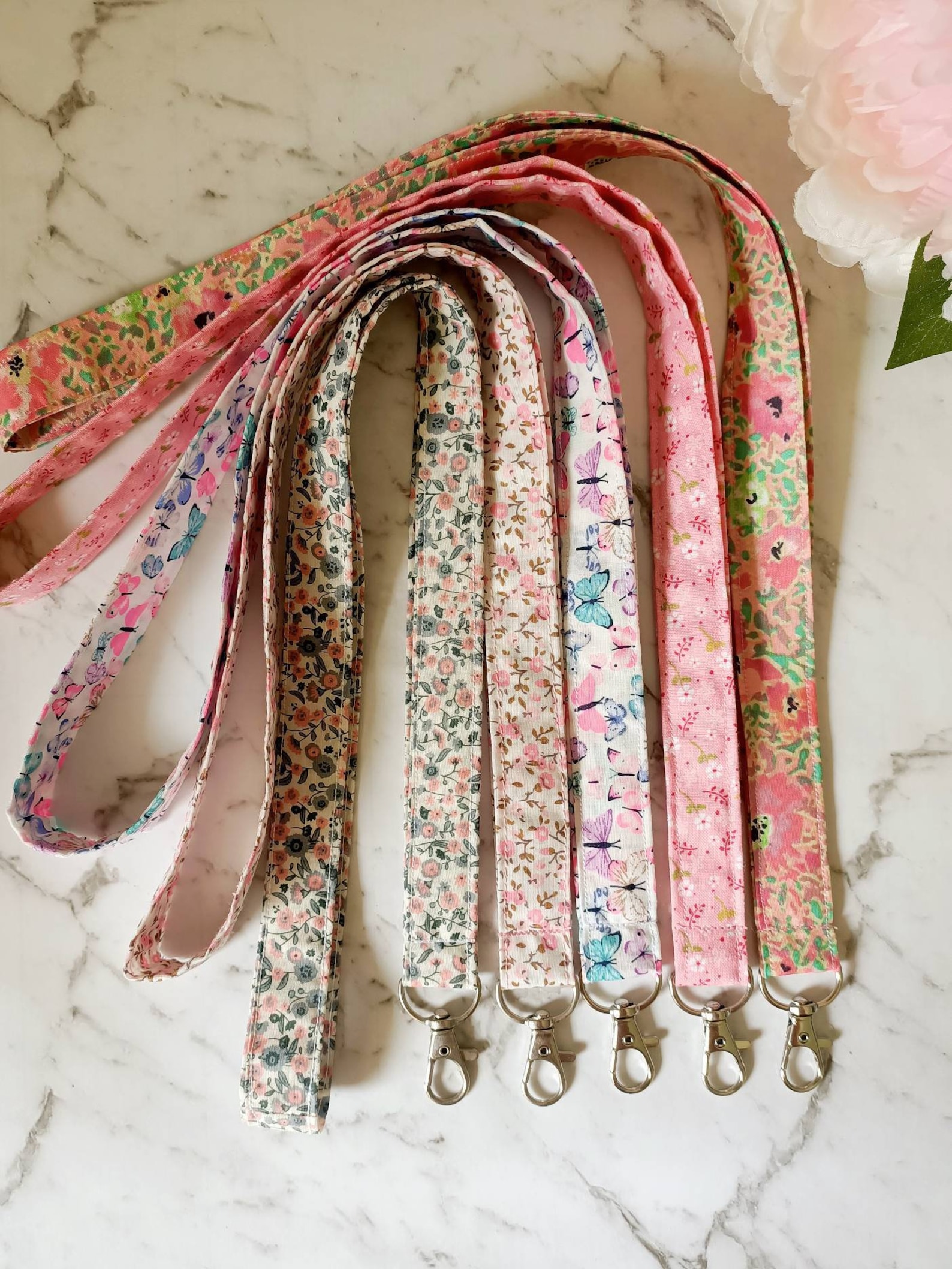 Lanyard, Cute Pink Fabric Neck Lanyards, Floral ID Badge Key Holder ...