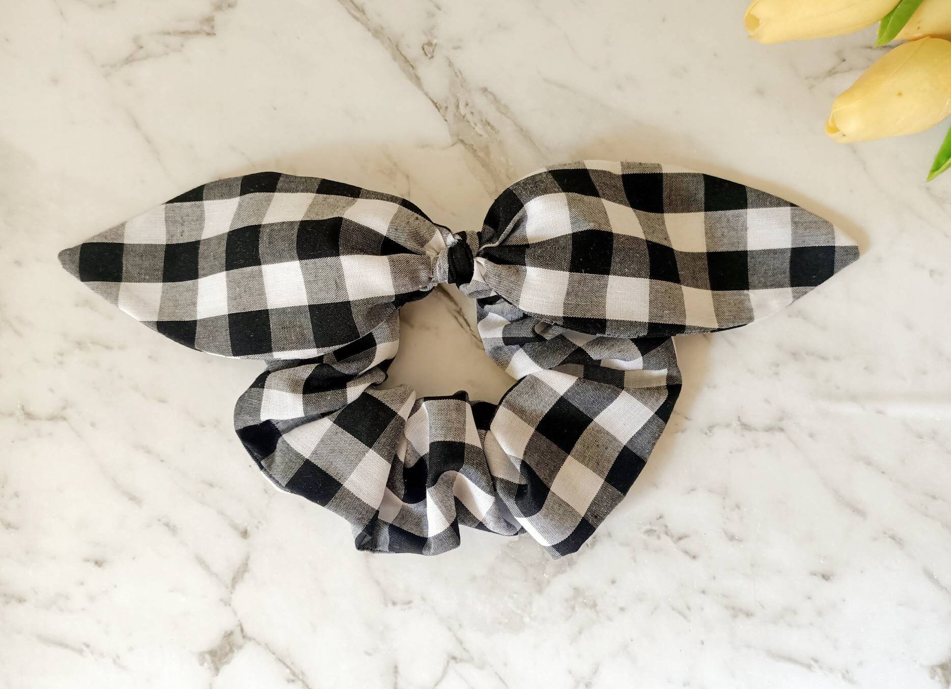Gingham Scrunchie/ Handmade Knot Bow Gingham Scrunchies/ Blue - Etsy ...