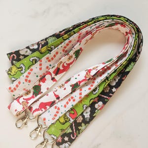 Christmas Lanyard, Santa and Grinch Fabric Neck Lanyard ID Badge Holder ...