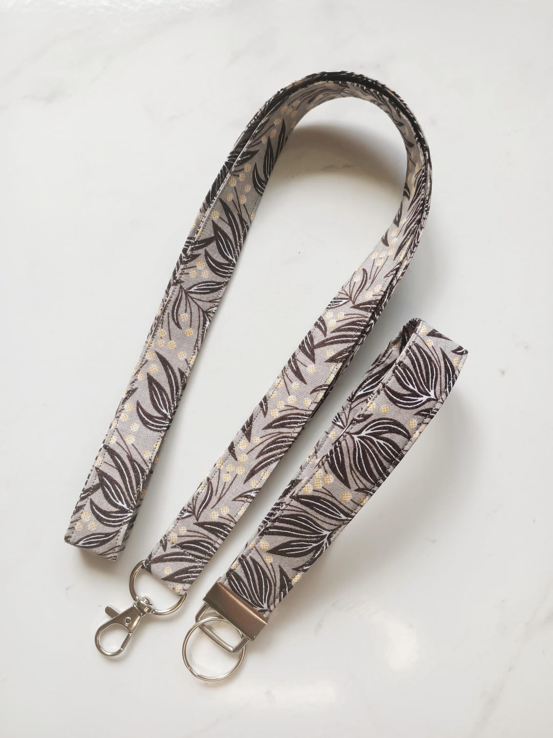 Lanyard / Key Fob Handmade Grey Fabric Neck Lanyard, Floral Lanyards ...