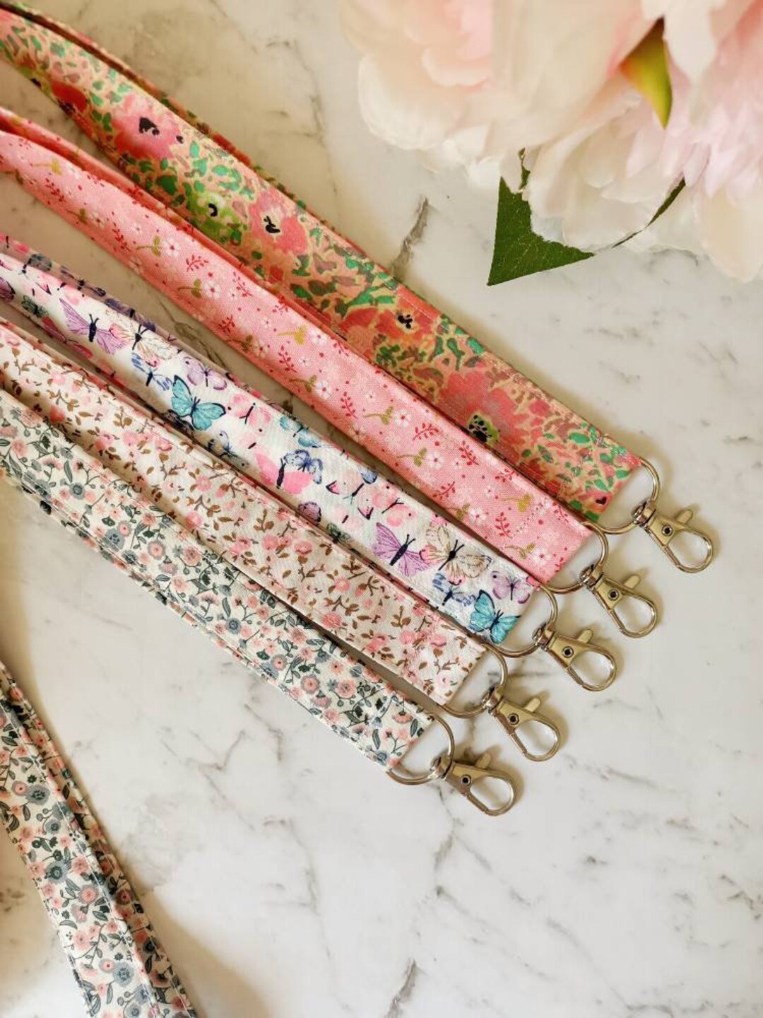 Lanyard, Cute Pink Fabric Neck Lanyards, Floral ID Badge Key Holder ...
