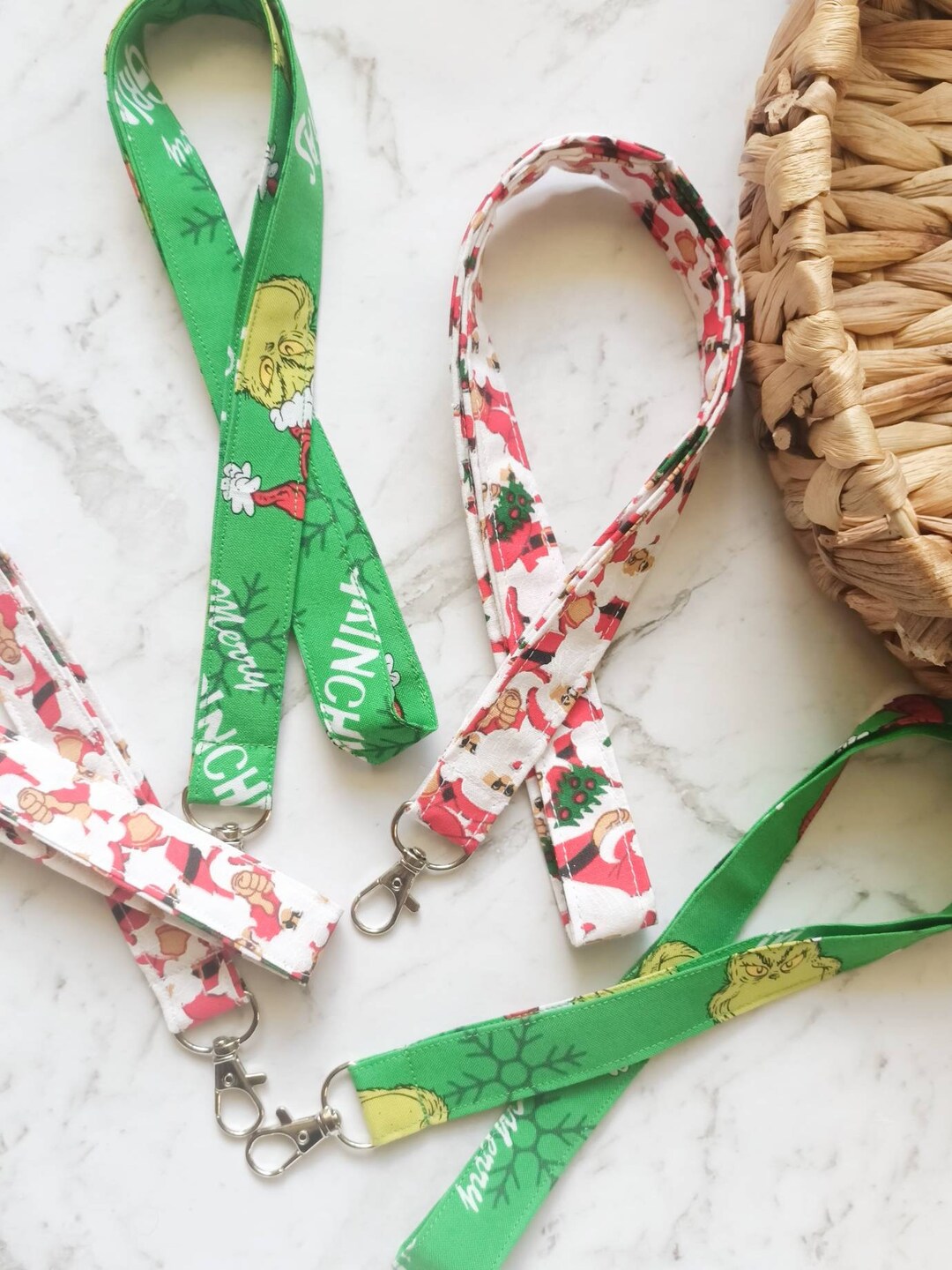 Christmas Lanyard, Santa and Grinch Fabric Neck Lanyard ID Badge Holder ...