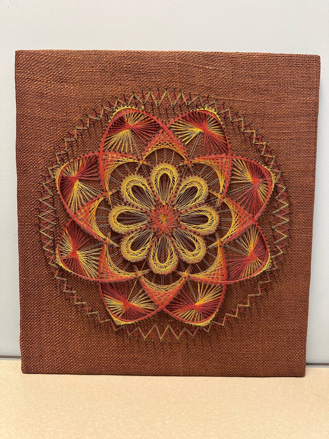 1970s Mandela String Art Wall Decor, Orange & Yelliw String Mandela ...