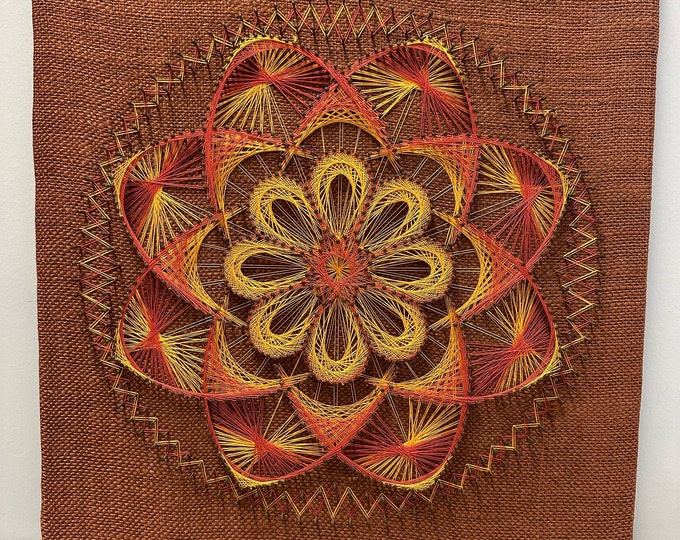 1970’s Mandela String Art Wall Decor, Orange & Yelliw String Mandela ...