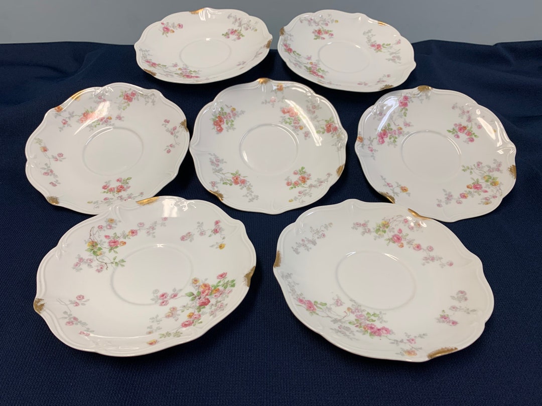 Limoges China Dessert Plates or Saucers Set of 7 Delicate Rose Pattern ...