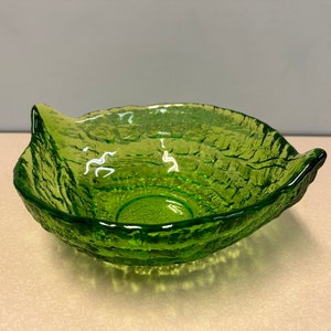 Blenko Glass Green Glass Console Bowl, Green Art Glass Fruit Bowl ...