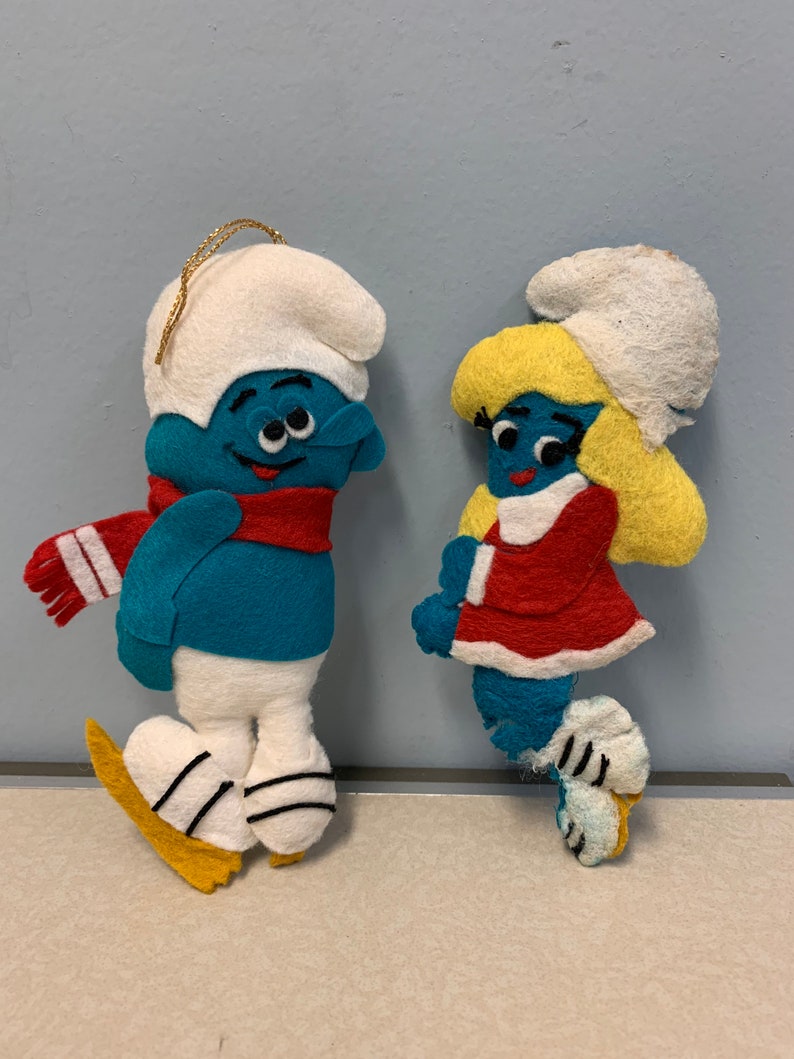 Smurf and Smurfette Felt Christmas Ornaments Homemade 80s Cartoon ...