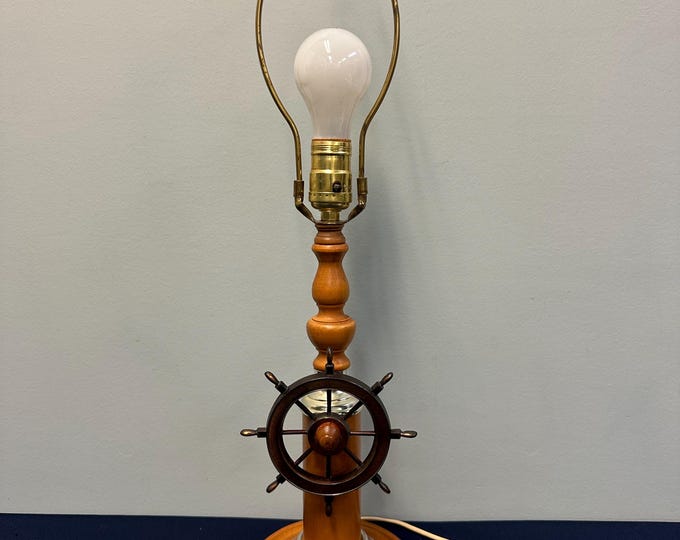Midcentury Nautical Ships Wheel Table Lamp, Decoratve Ship Wheel Lamp ...