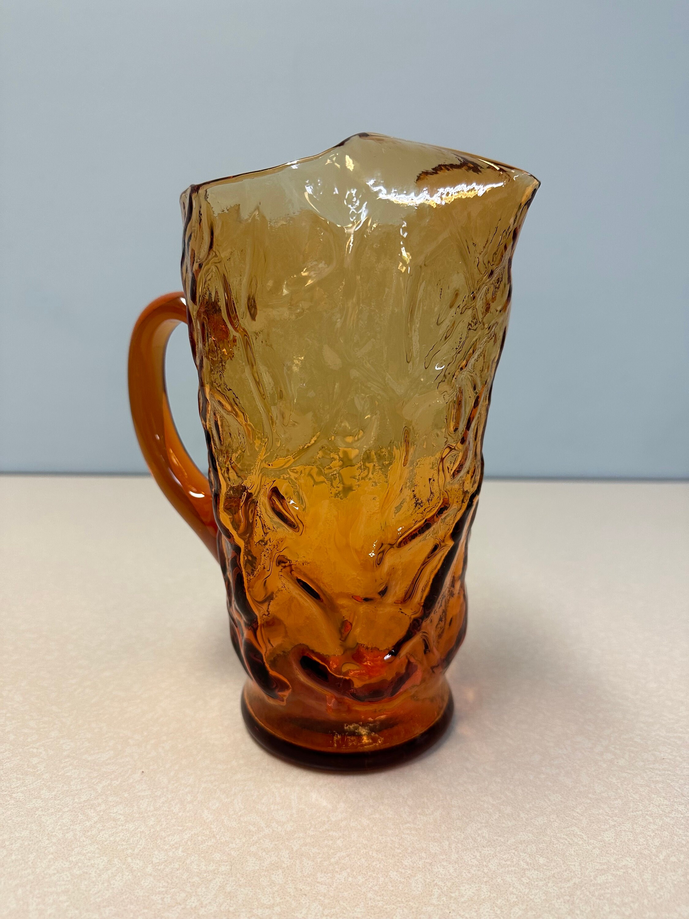 1960s Seneca Amber Glass Pitcher, Driftwood Crinkle Barware - Etsy