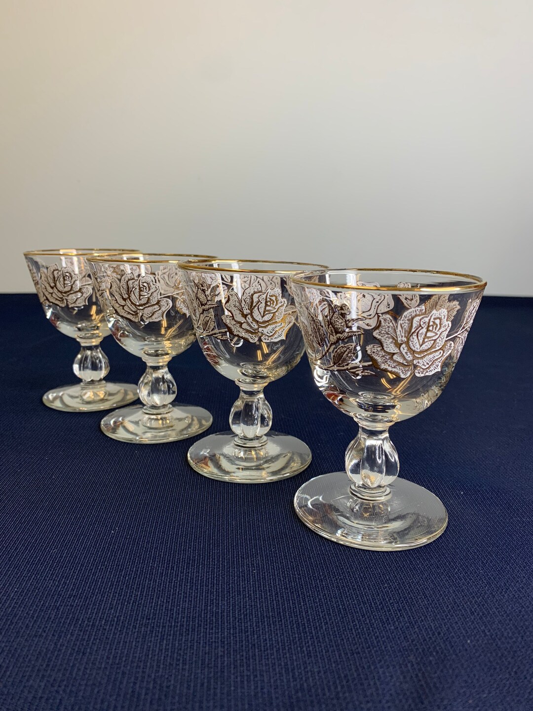 MCM Libbey Rose Bouquet Cordial Glasses Set of 4 Gold & White Roses - Etsy