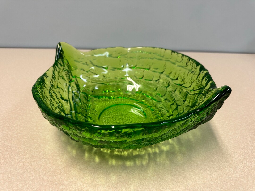 Blenko Glass Green Glass Console Bowl, Green Art Glass Fruit Bowl ...