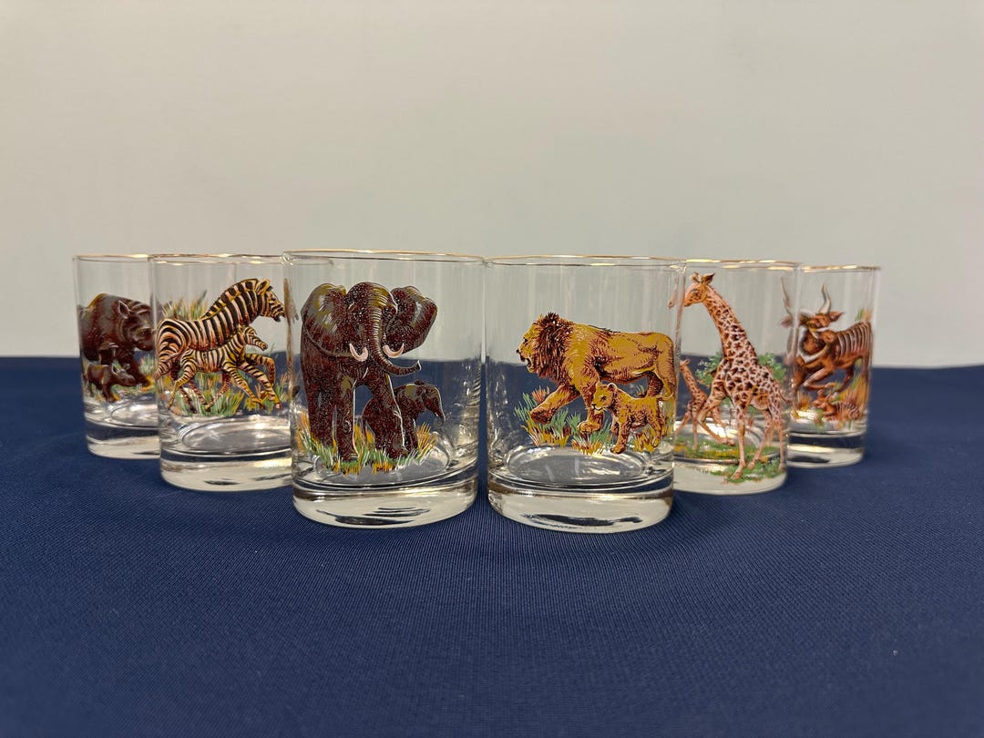 Vintage Pasari African Wildlife Double Rocks Glasses, Set of 6, African ...