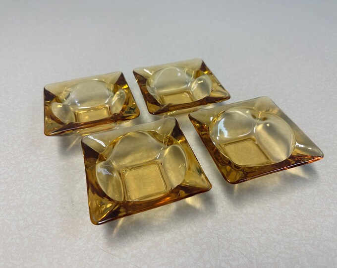 1960’s Small Square Amber Glass Ashtrays , Vintage MCM Glass Ash Tray ...