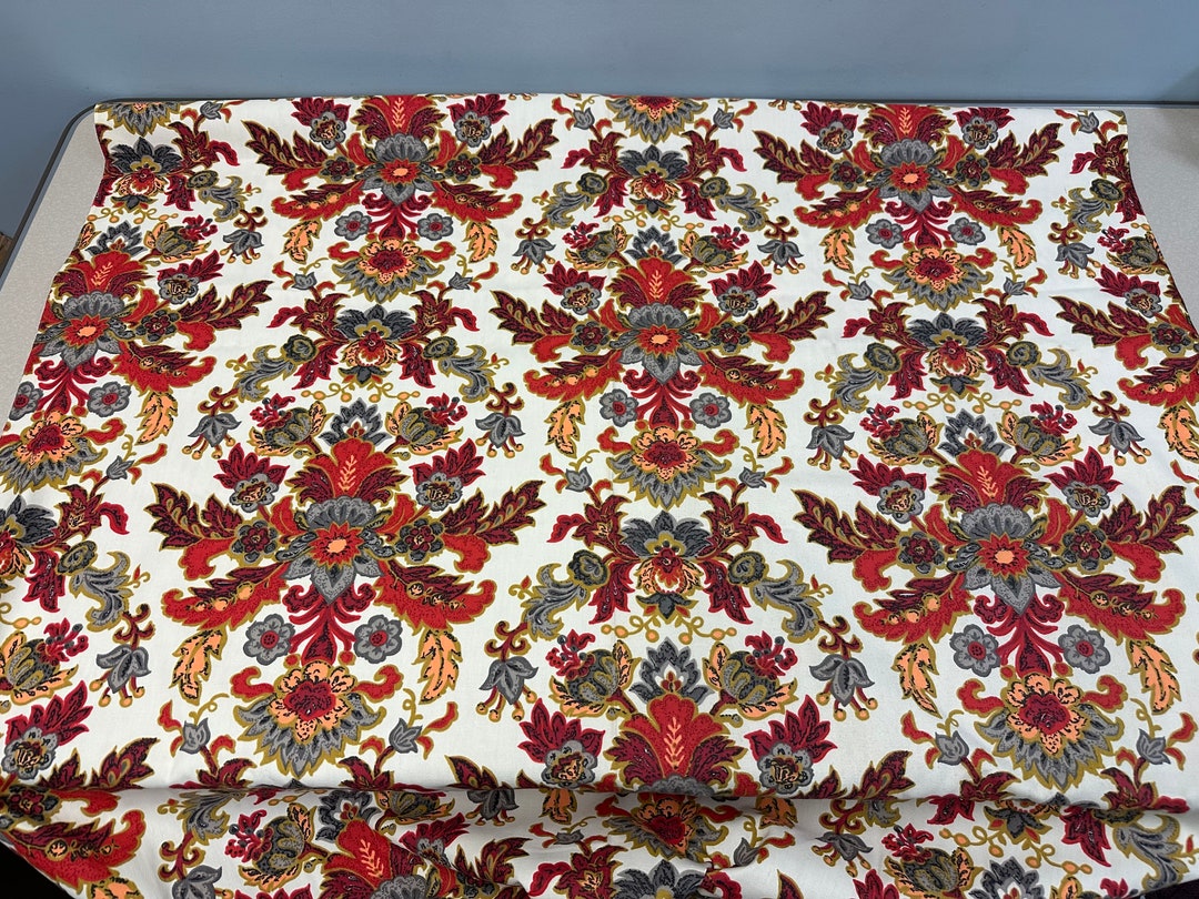 Vintage Jacobean Floral Print Fabric, 6 Yards Uncut, 1970’s Upholstey ...