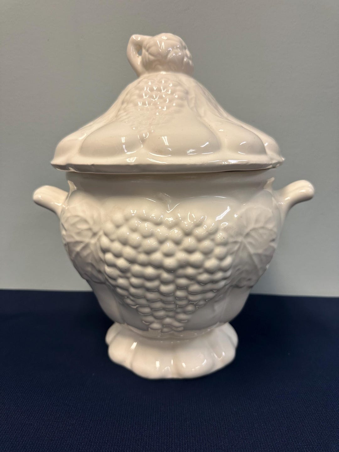 Vintage California Pottery Grape Pattern Soup Tureen, White Glazed ...