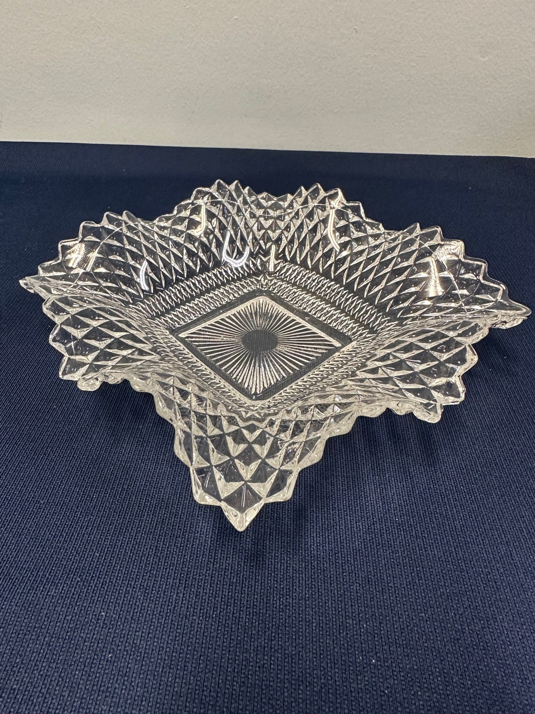 Ruffled Edge Diamond Point Glass Square Trinket Dish of Candy Dish - Etsy