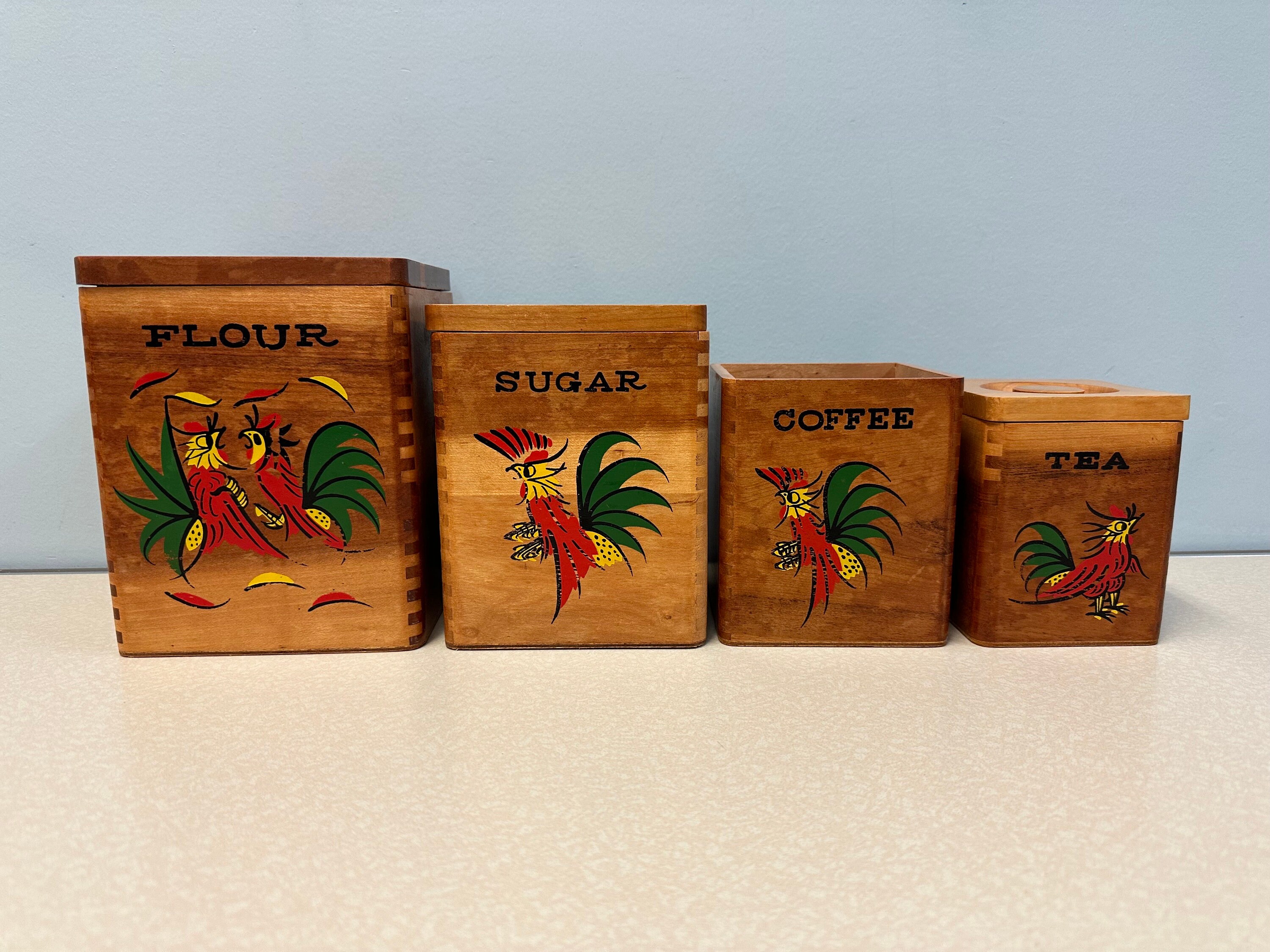 Vintage Rooster & Hen Wooden Canister Set, Vintage Rooster Chicken ...