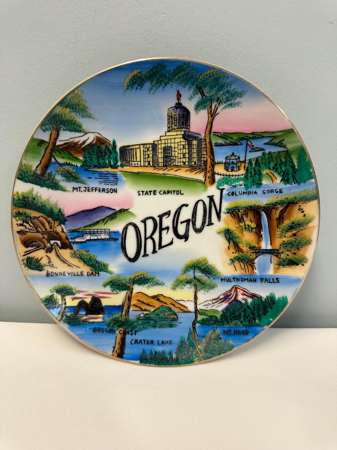 Vintage Oregon Souvenir Plate, Oregon Landmarks Souvenir Plate, Hand ...