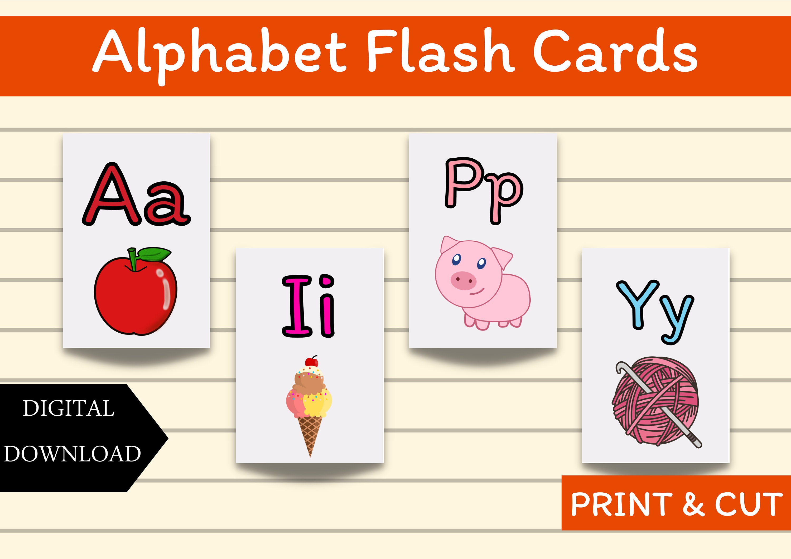 Alphabet Flash Cards A-Z - Digital Download - Print, Cut, and Use ...