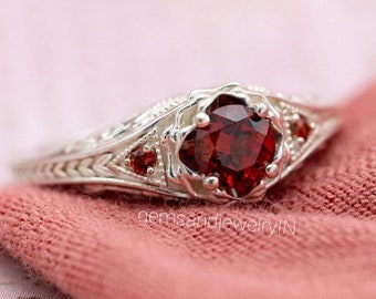 Garnet Silver Ring - Etsy