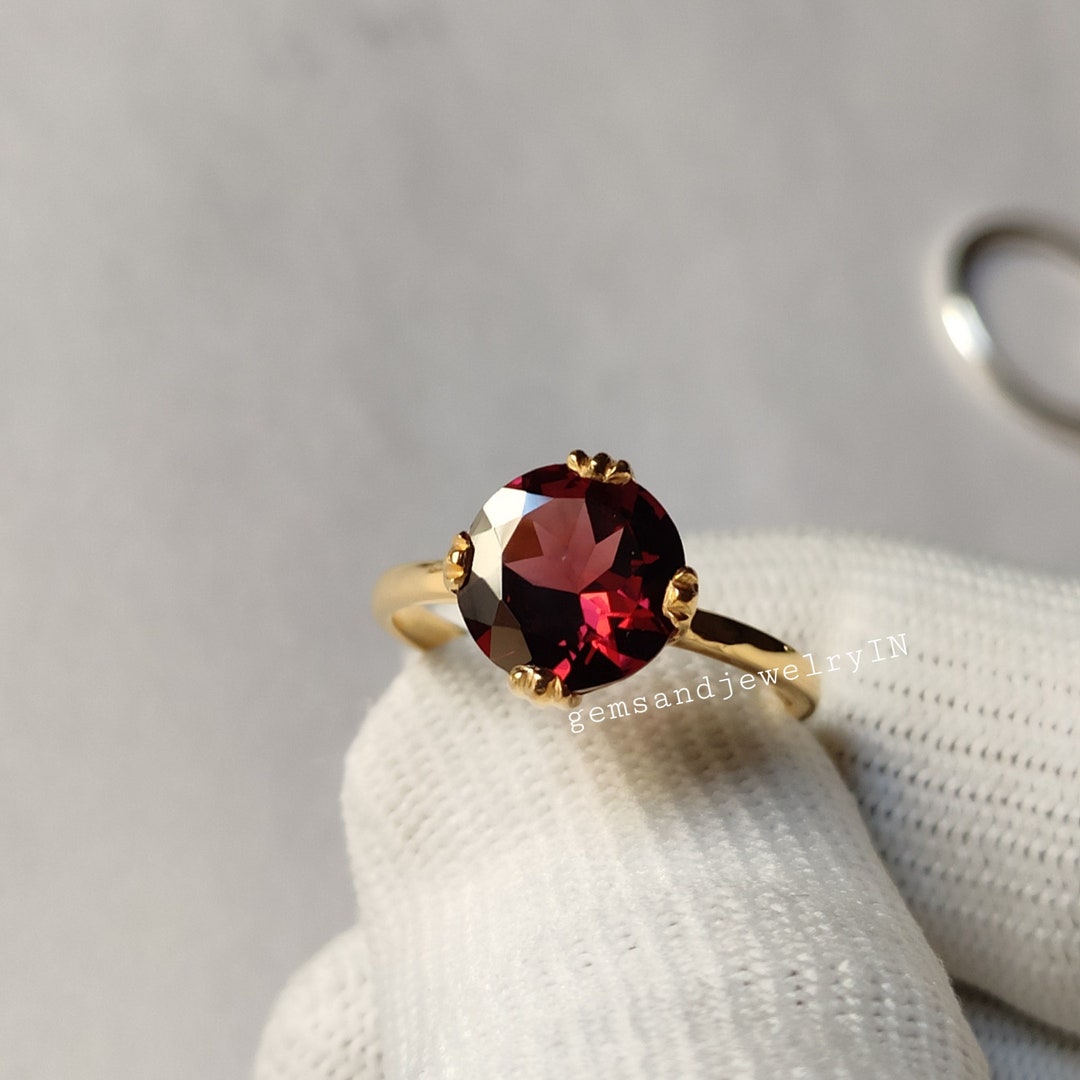 Natural Red Garnet Ring Simple Daily Use Ring 925 Sterling - Etsy