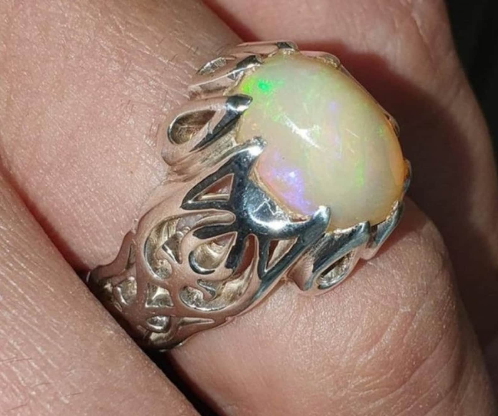 Natural Opal Silver Ring 925 Sterling Silver Opal Engagement | Etsy