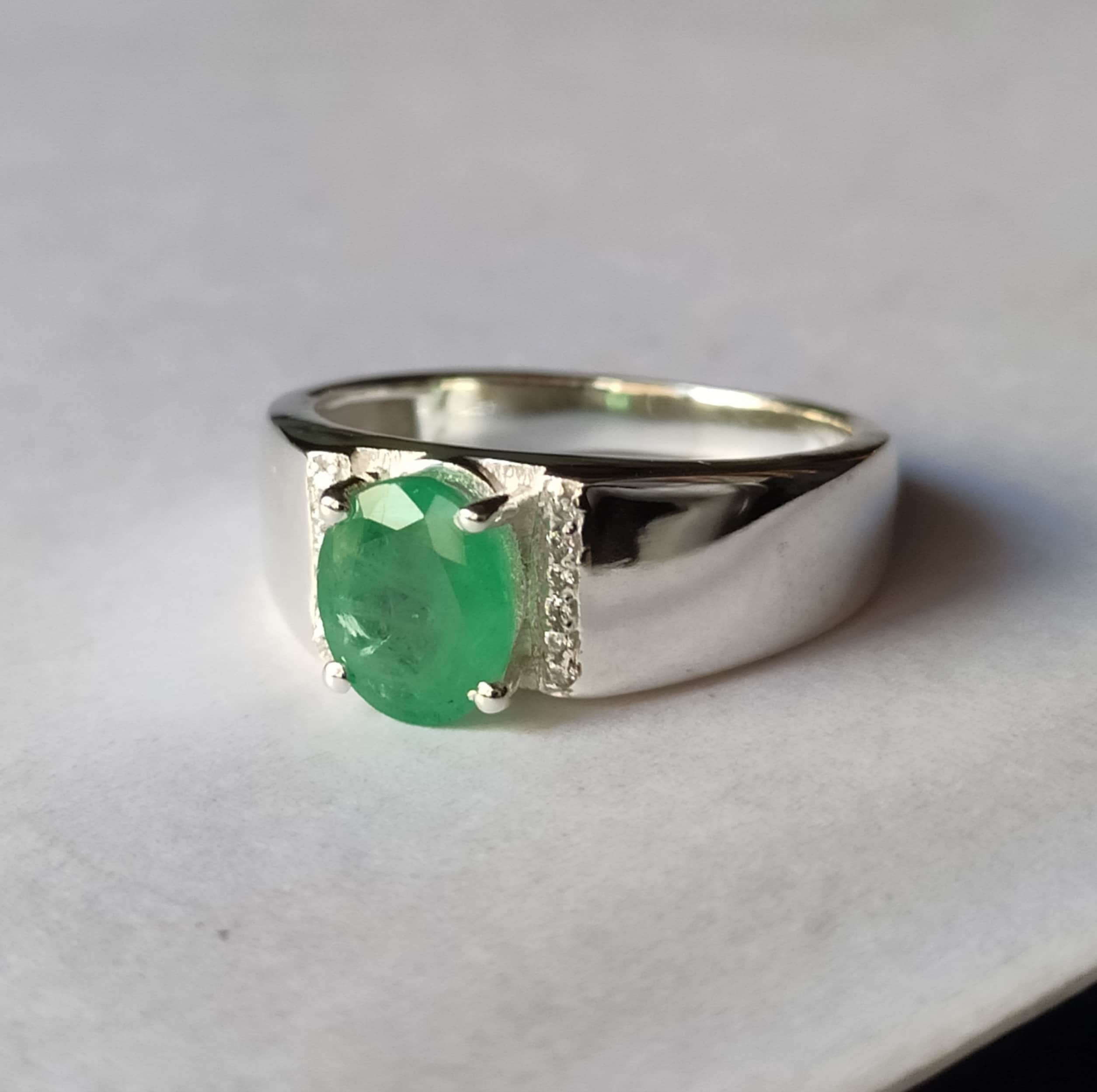Natural Emerald Silver Ring/ 925 Sterling Silver/ May - Etsy UK