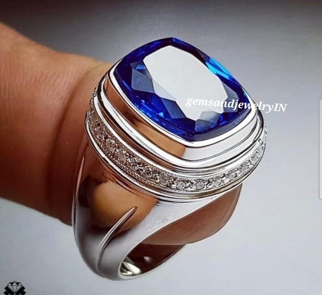 Beautiful Blue Topaz Mens Ring 925 Sterling Silver Heavy Ring Delicate ...