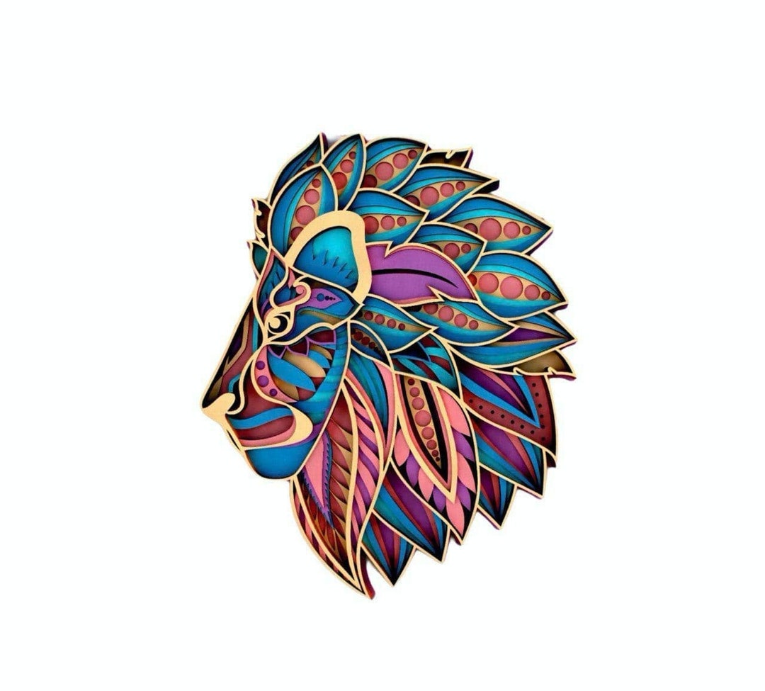 3D Lion Zentangle Multilayer Wooden Wall Decoration, Wall Hanging, Kids ...
